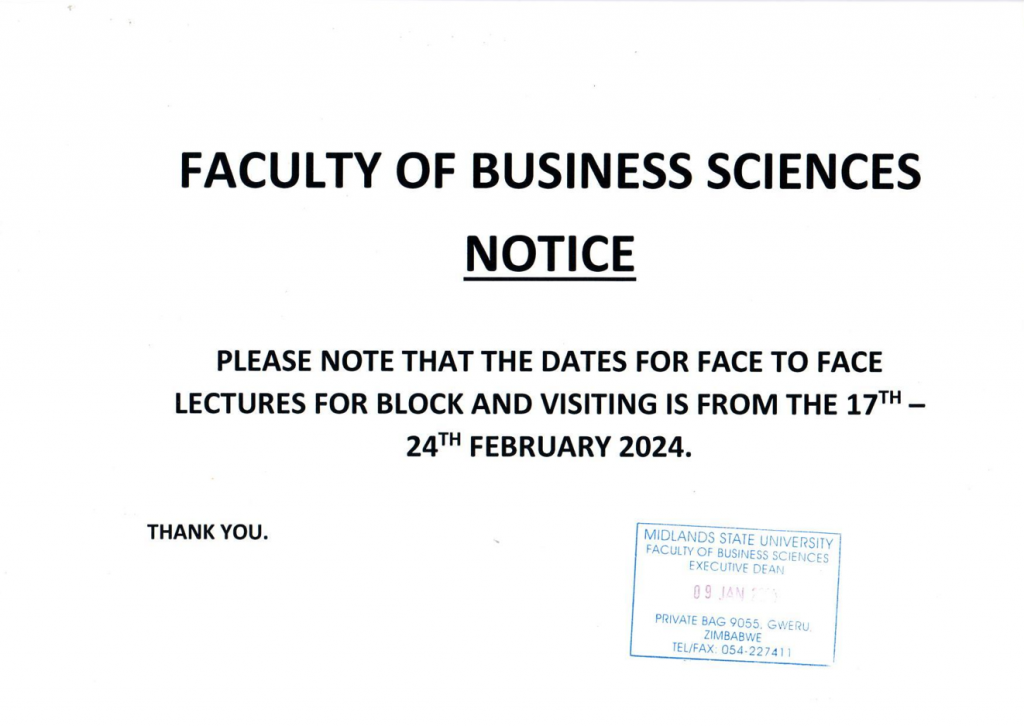 Business Sciences notice - Midlands State University