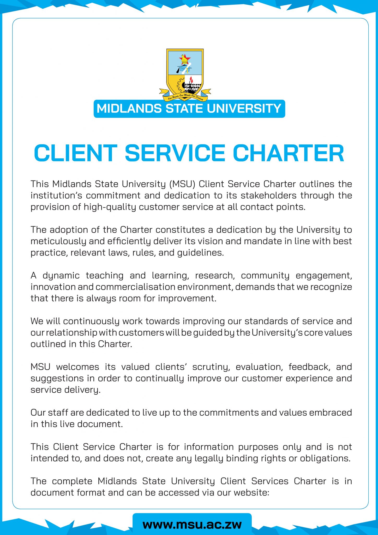 MSU Client Service Charter - Midlands State University