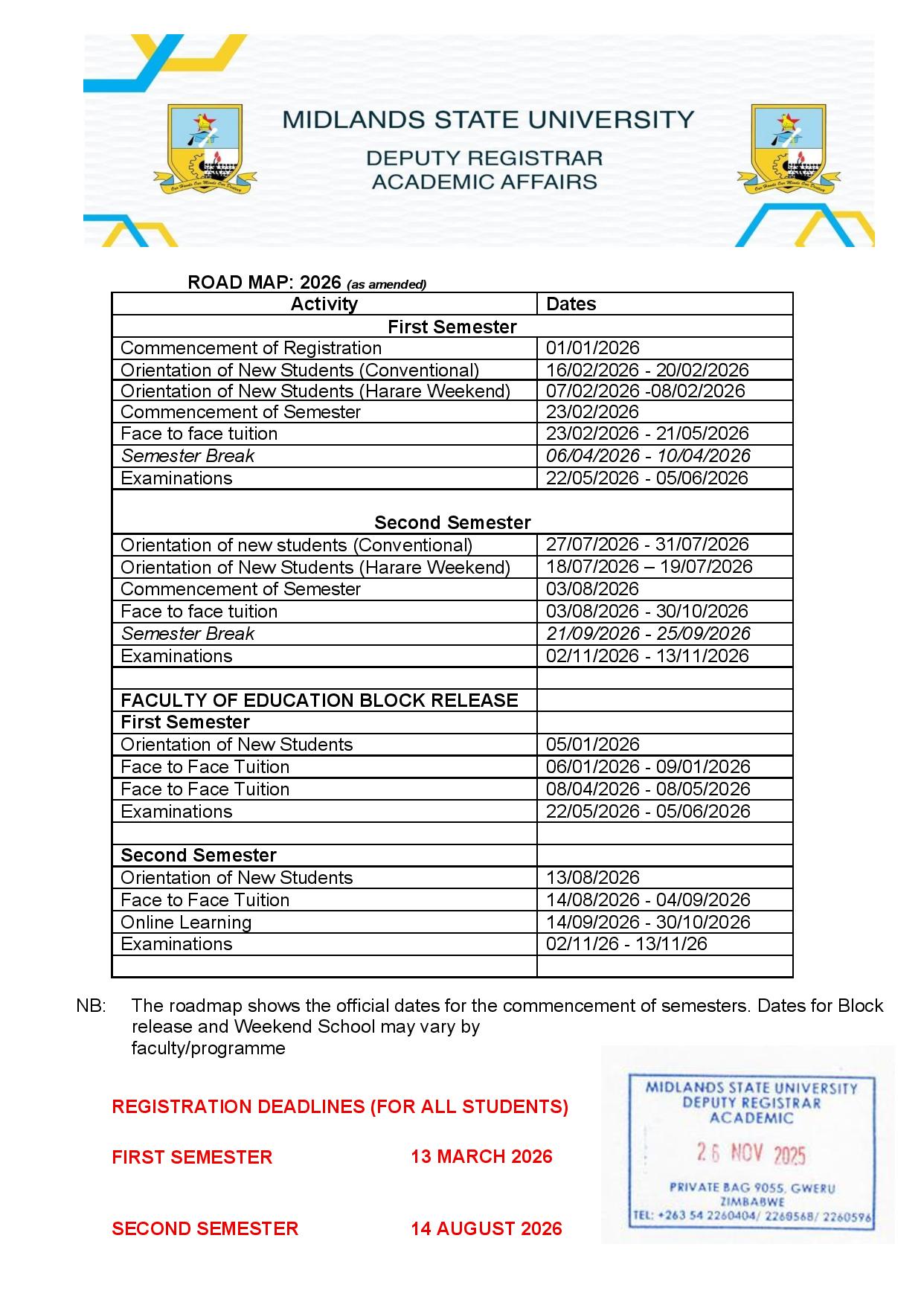 Academic Calendar - Midlands State University